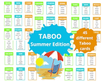 Printable Summer Taboo Game Cards Instant Download Game for Memorial ...