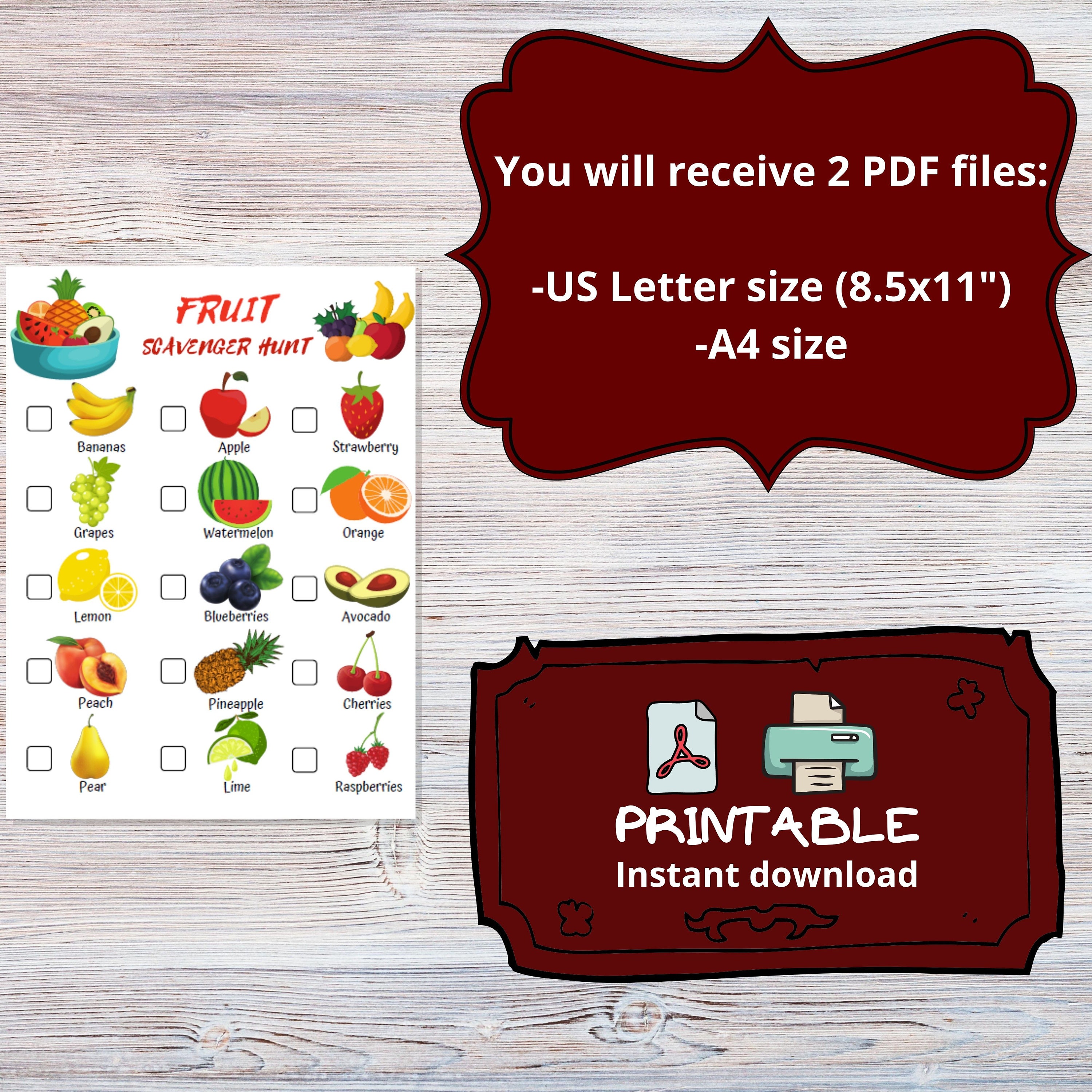 Fruit Scavenger Hunt - Printable - Grocery Scavenger Hunt - Outdoors ...