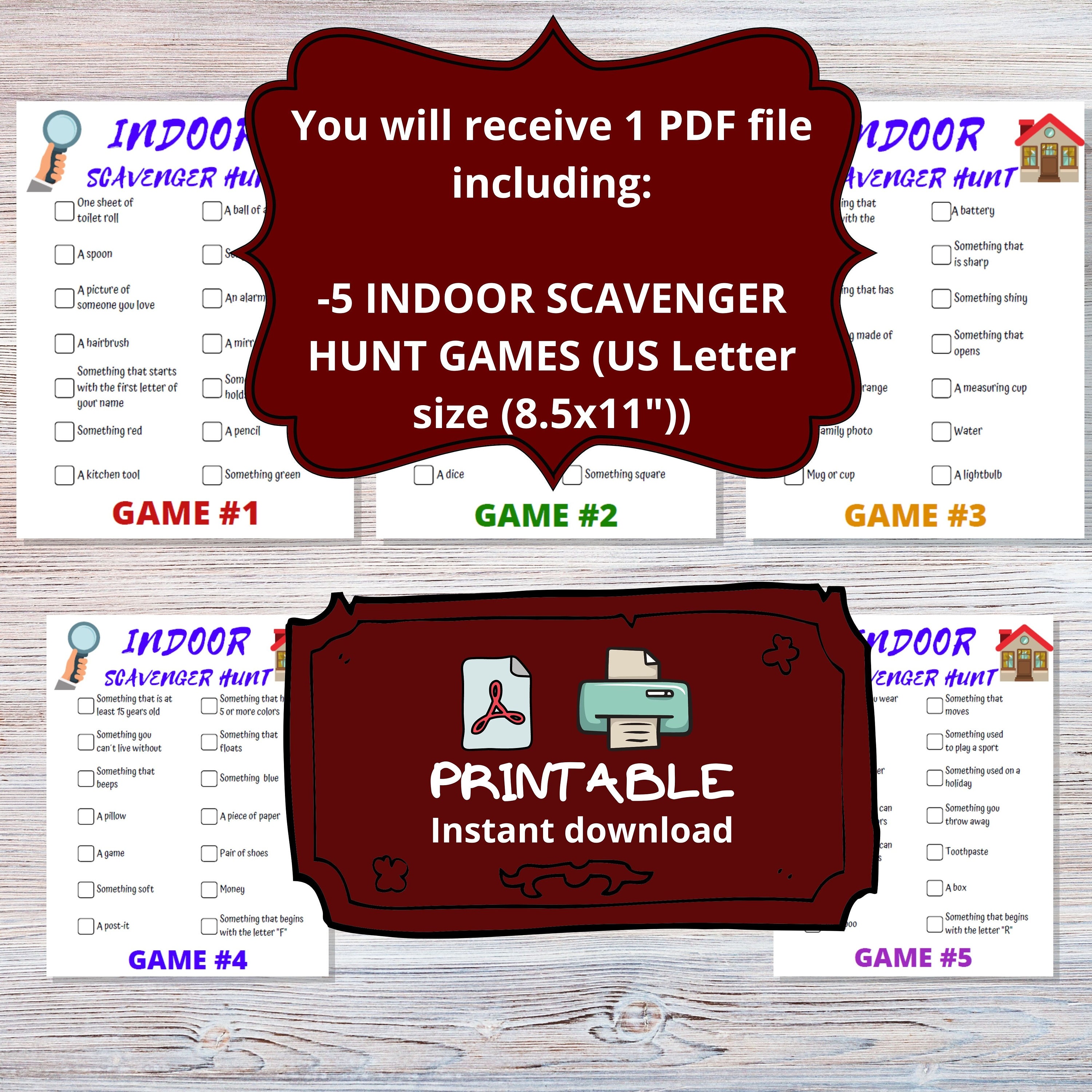 Indoor Scavenger Hunt BUNDLE ( 5 GAMES ) Summer Activities Summer ...