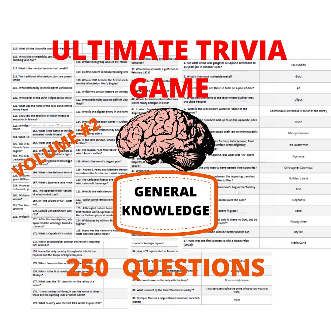 250 Trivia Questions (general Knowledge) Volume #2 - Pub Quiz - Trivia ...
