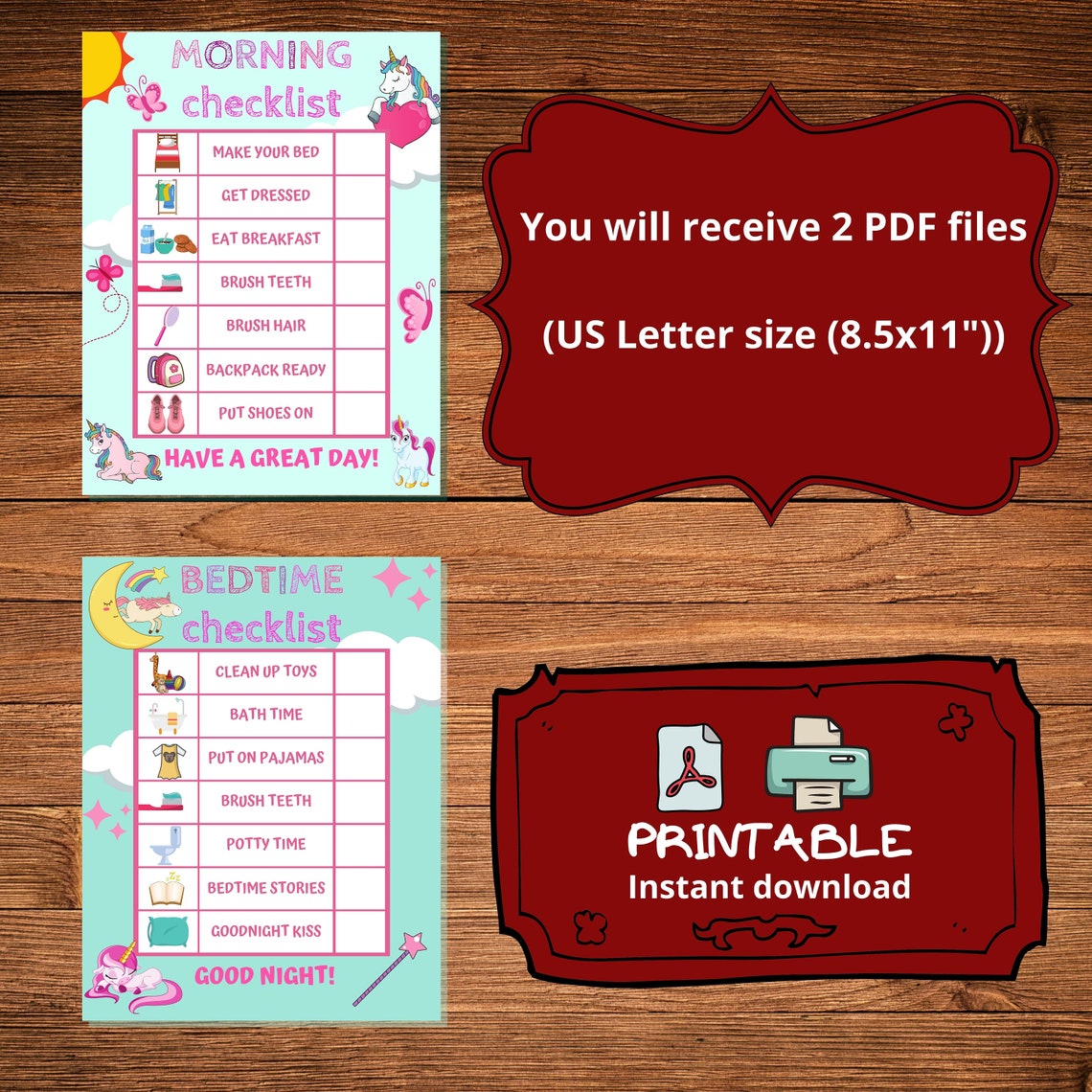 MORNING AND BEDTIME Checklist Unicorn Morning Routine Checklist ...