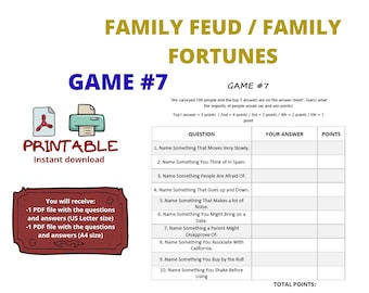 Game #2 Family Feud / Family Fortunes - Quiz Game - Pub Quiz - 10 ...
