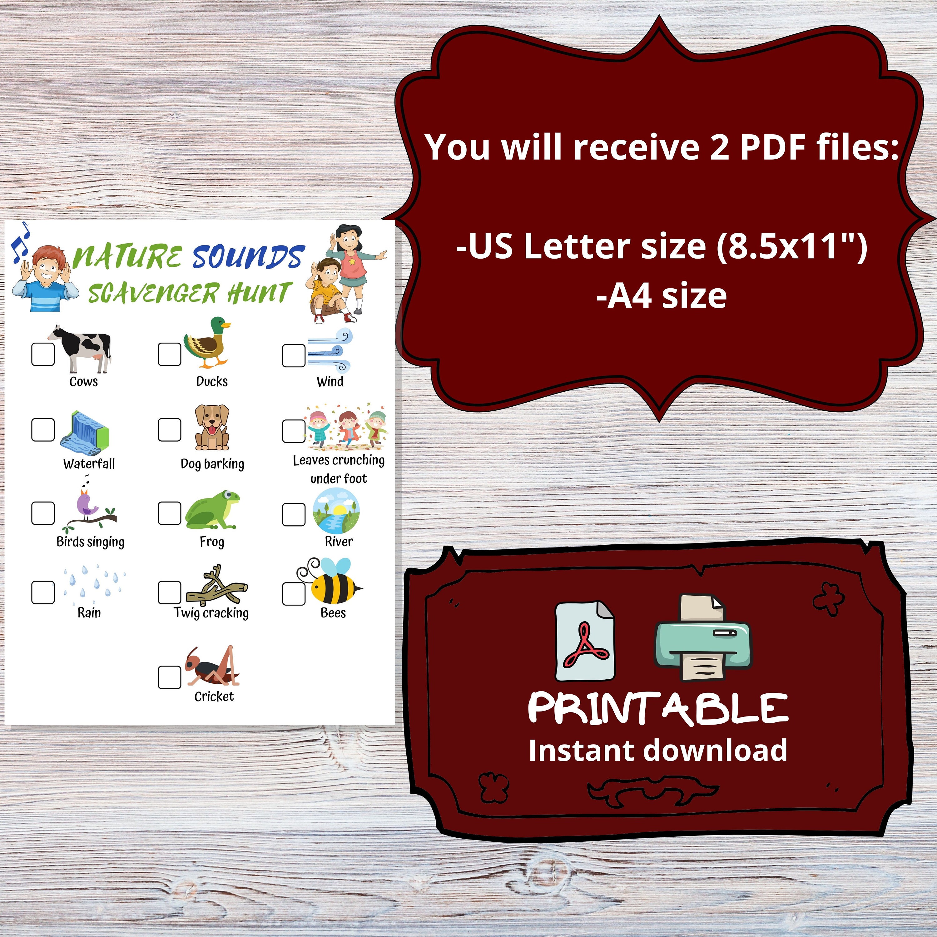 Nature Sounds Scavenger Hunt - Printable - Outdoors Scavenger Hunt ...