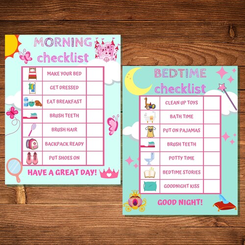 MORNING AND BEDTIME Checklist Princess Morning Routine - Etsy