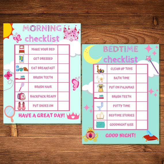 MORNING AND BEDTIME Checklist Princess Morning Routine - Etsy