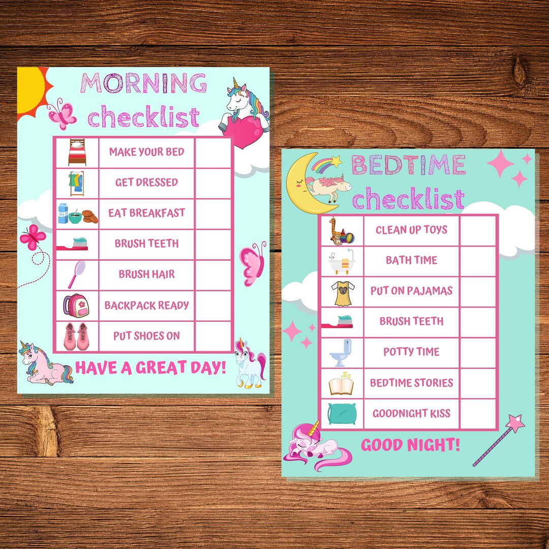 MORNING AND BEDTIME Checklist Unicorn Morning Routine Checklist ...
