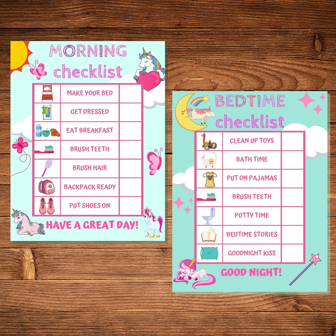 MORNING AND BEDTIME Checklist Unicorn Morning Routine Checklist ...