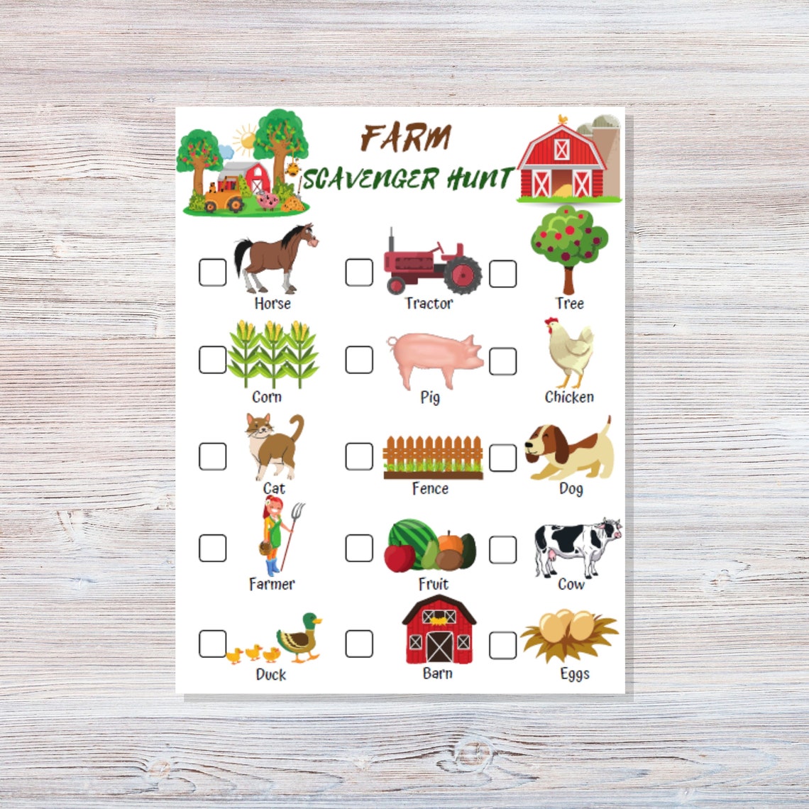 Farm Scavenger Hunt - Printable - Nature Scavenger Hunt - Outdoor ...