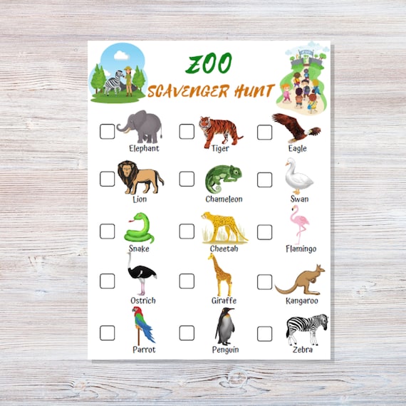 Zoo Scavenger Hunt Printable Wild Animals Scavenger Hunt - Etsy