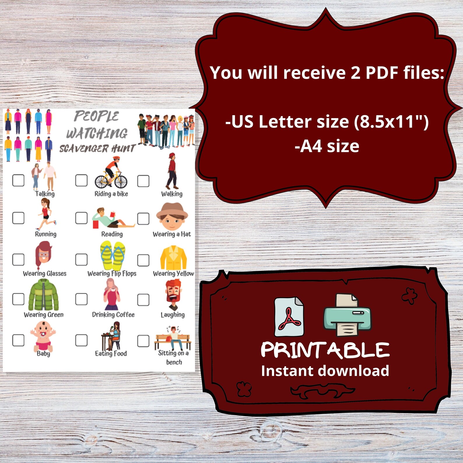 People Watching Scavenger Hunt - Printable - Outdoor Scavenger Hunt ...
