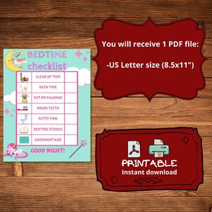 Kids Bedtime Checklist Unicorn Girls Chore Chart Kid Bedtime Routine ...