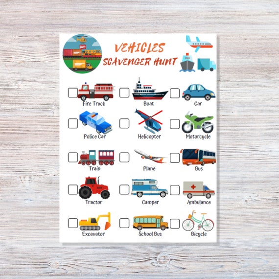 Vehicles Scavenger Hunt Printable Outdoor Scavenger Hunt | Etsy