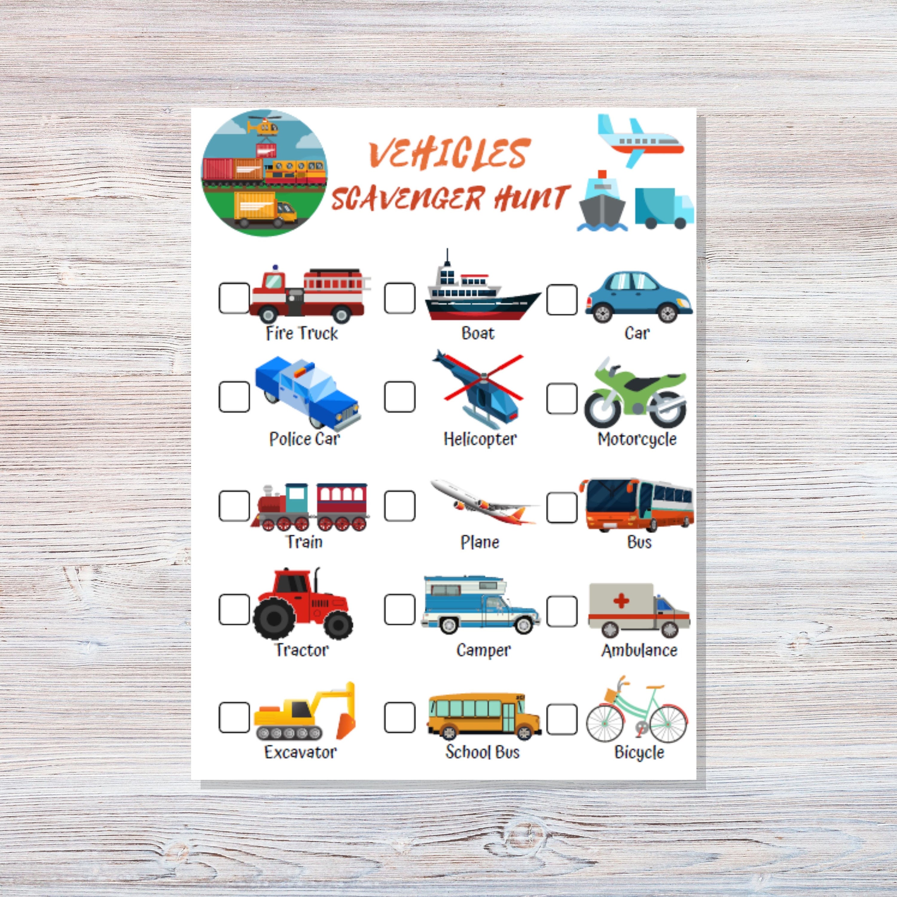 Vehicles Scavenger Hunt - Printable - Outdoor Scavenger Hunt Road Trip ...