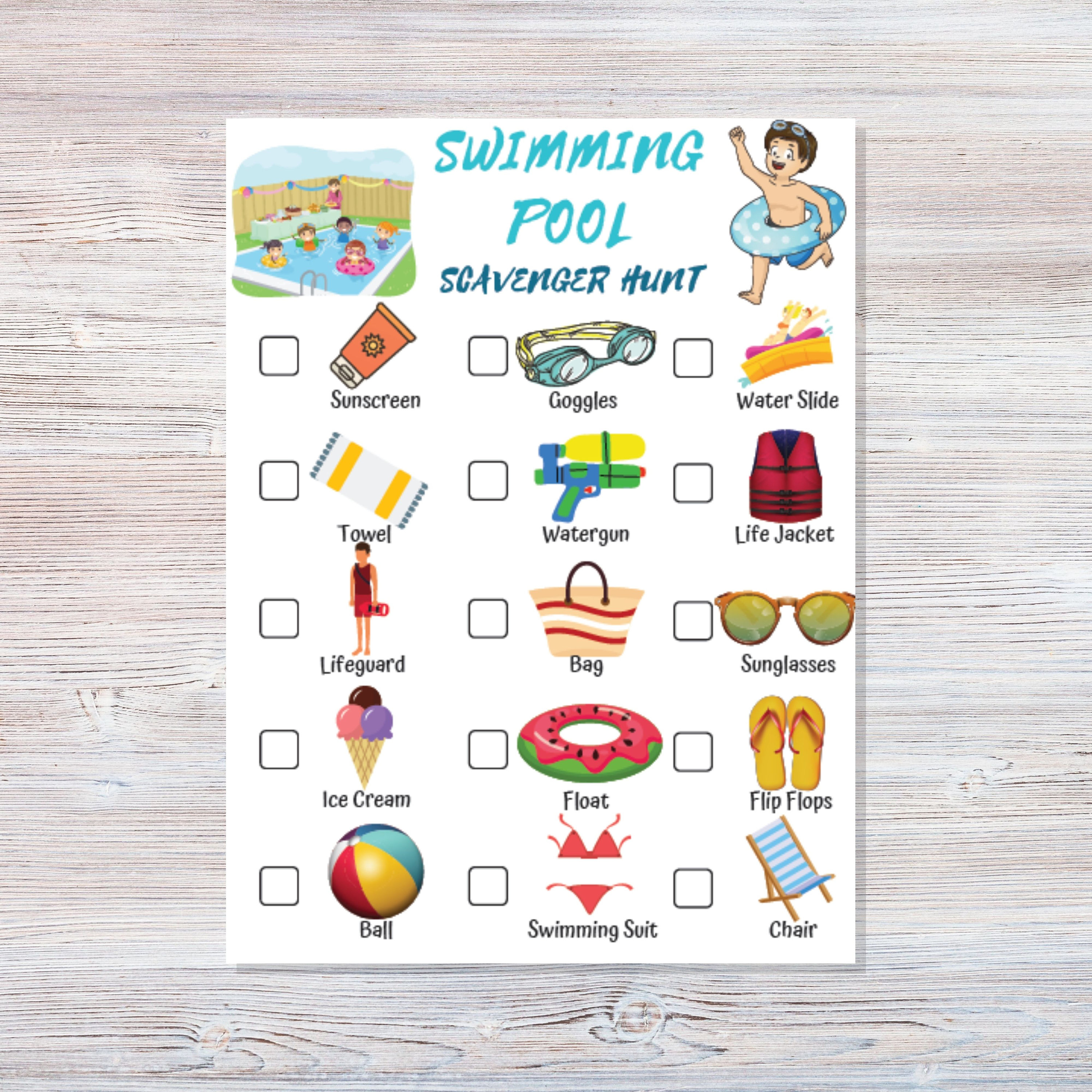 Swimming Pool Scavenger Hunt Printable Swimming Pool Games Camping ...