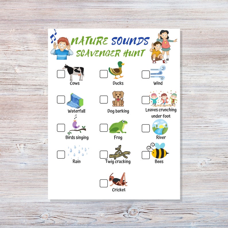 Nature Sounds Scavenger Hunt - Printable - Outdoors Scavenger Hunt ...