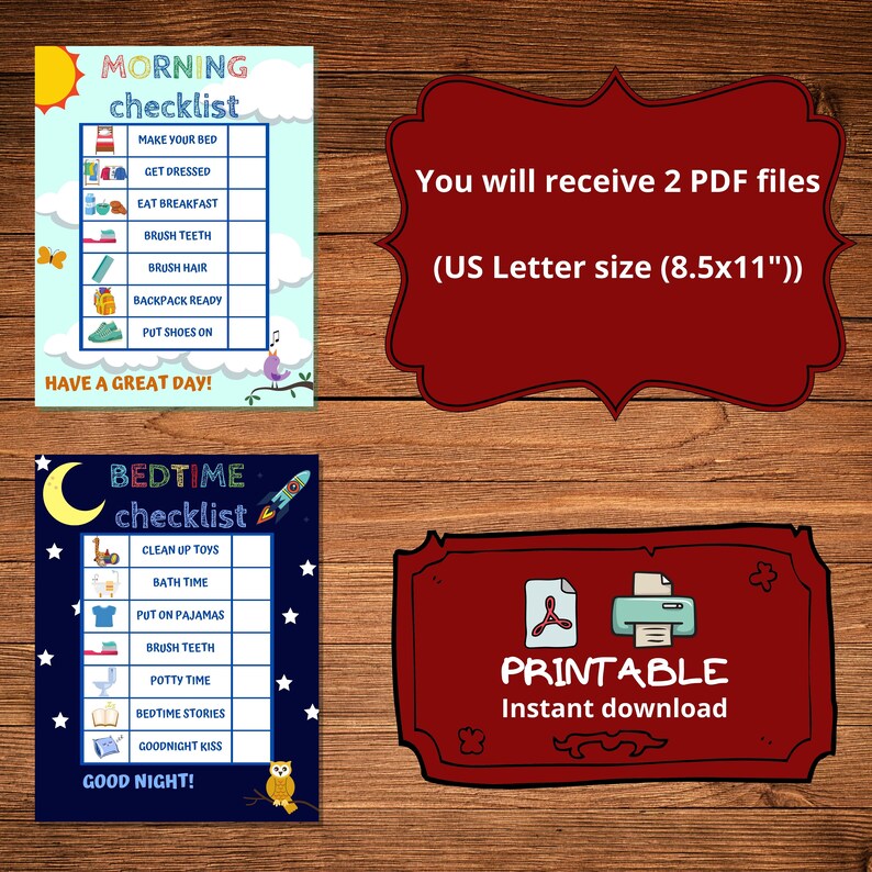 MORNING AND BEDTIME Checklist - Morning Routine Checklist - Bedtime ...