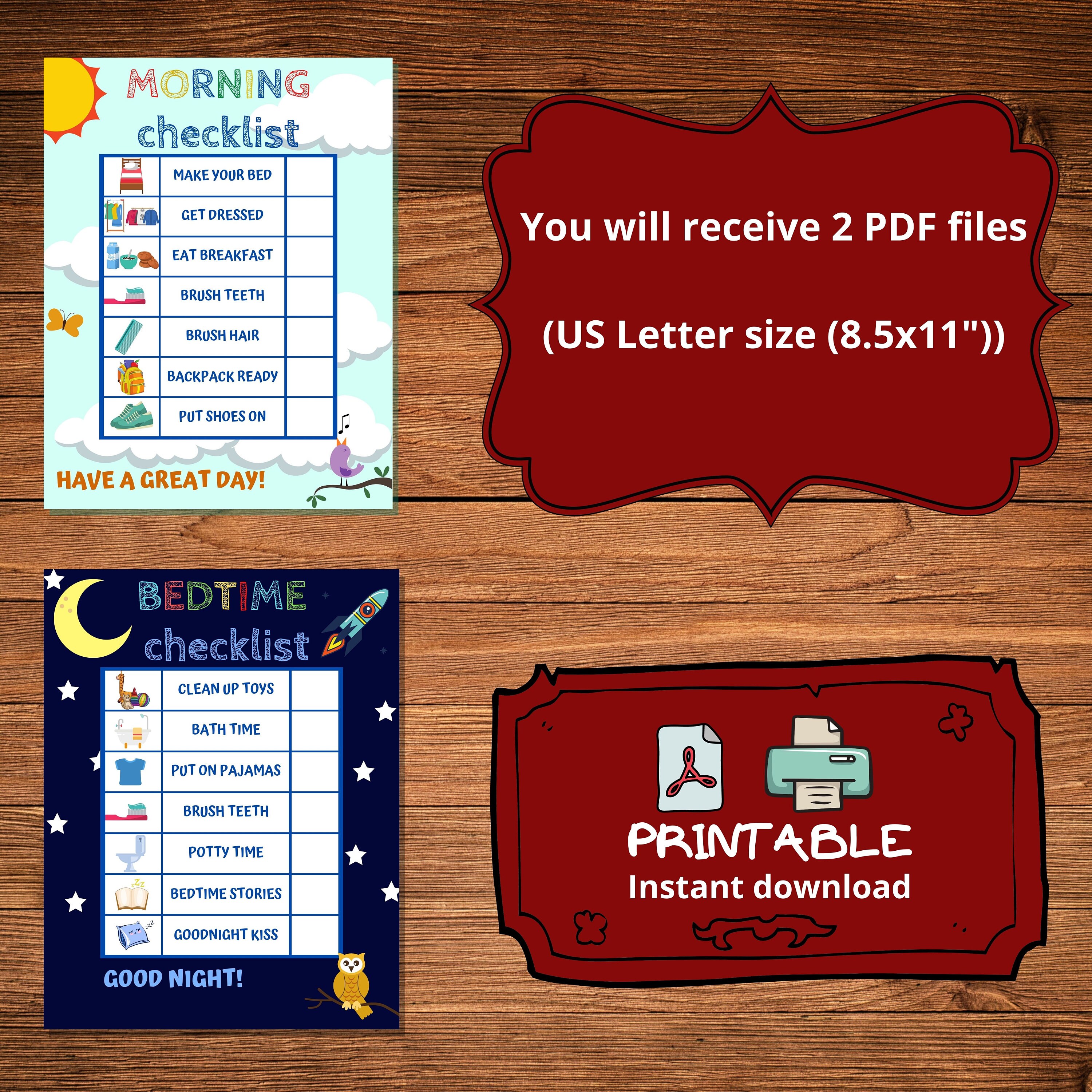 MORNING AND BEDTIME Checklist - Morning Routine Checklist - Bedtime ...
