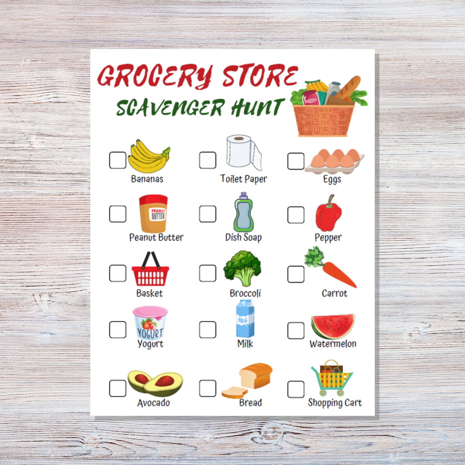 Grocery Store Scavenger Hunt - Printable - Outdoors Scavenger Hunt ...