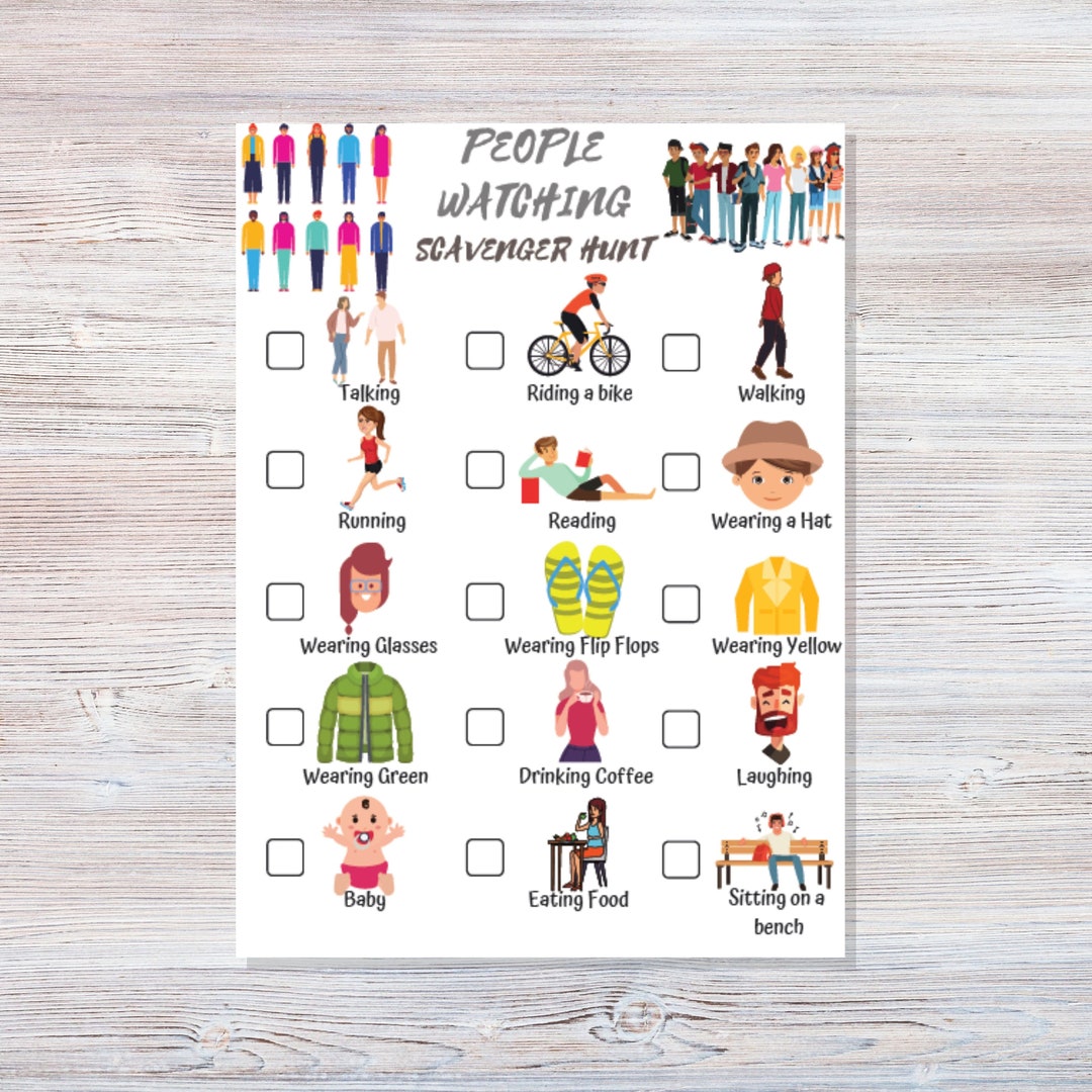 People Watching Scavenger Hunt - Printable - Outdoor Scavenger Hunt ...