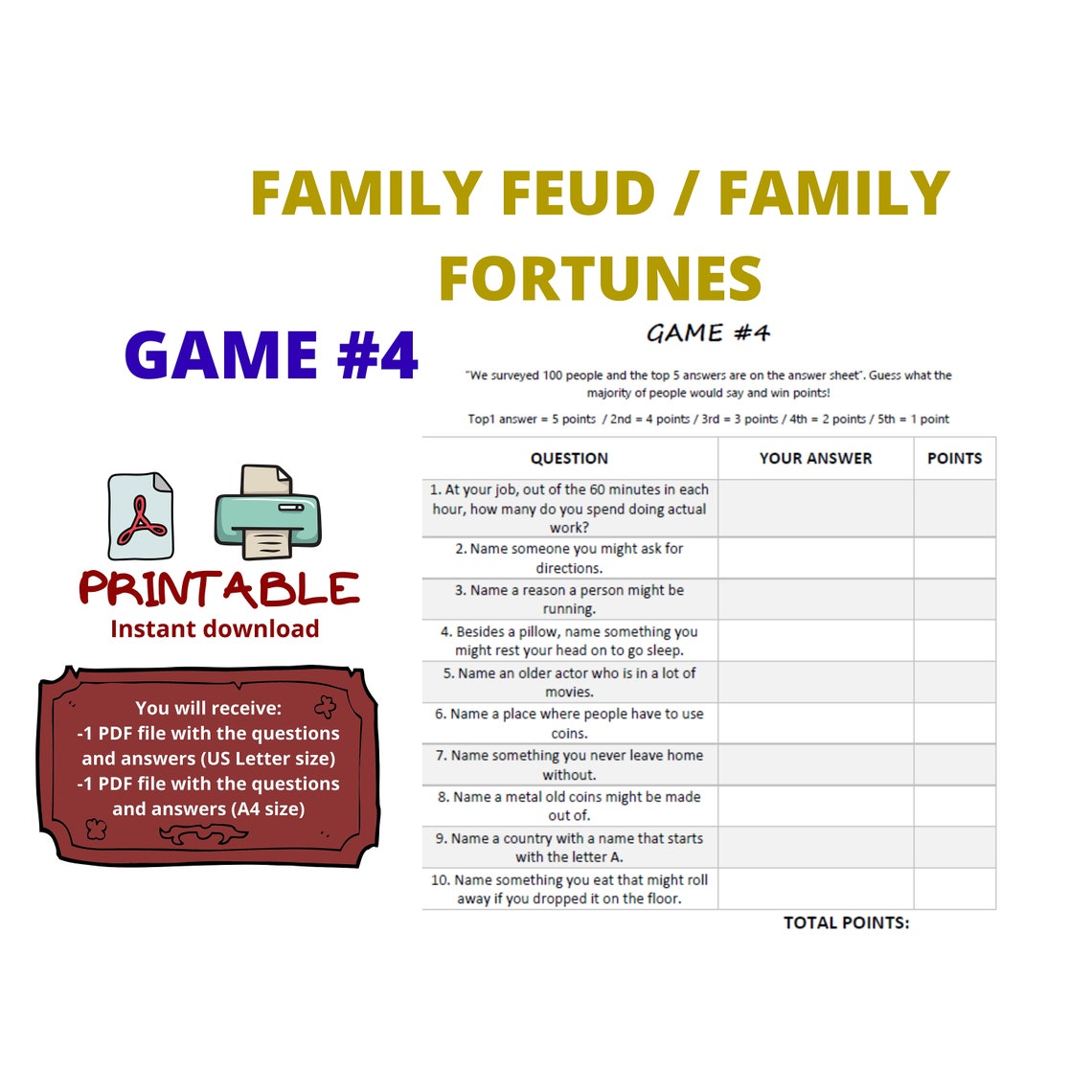 Game #4 Family Feud / Family Fortunes - Quiz Game - Pub Quiz - 10 ...