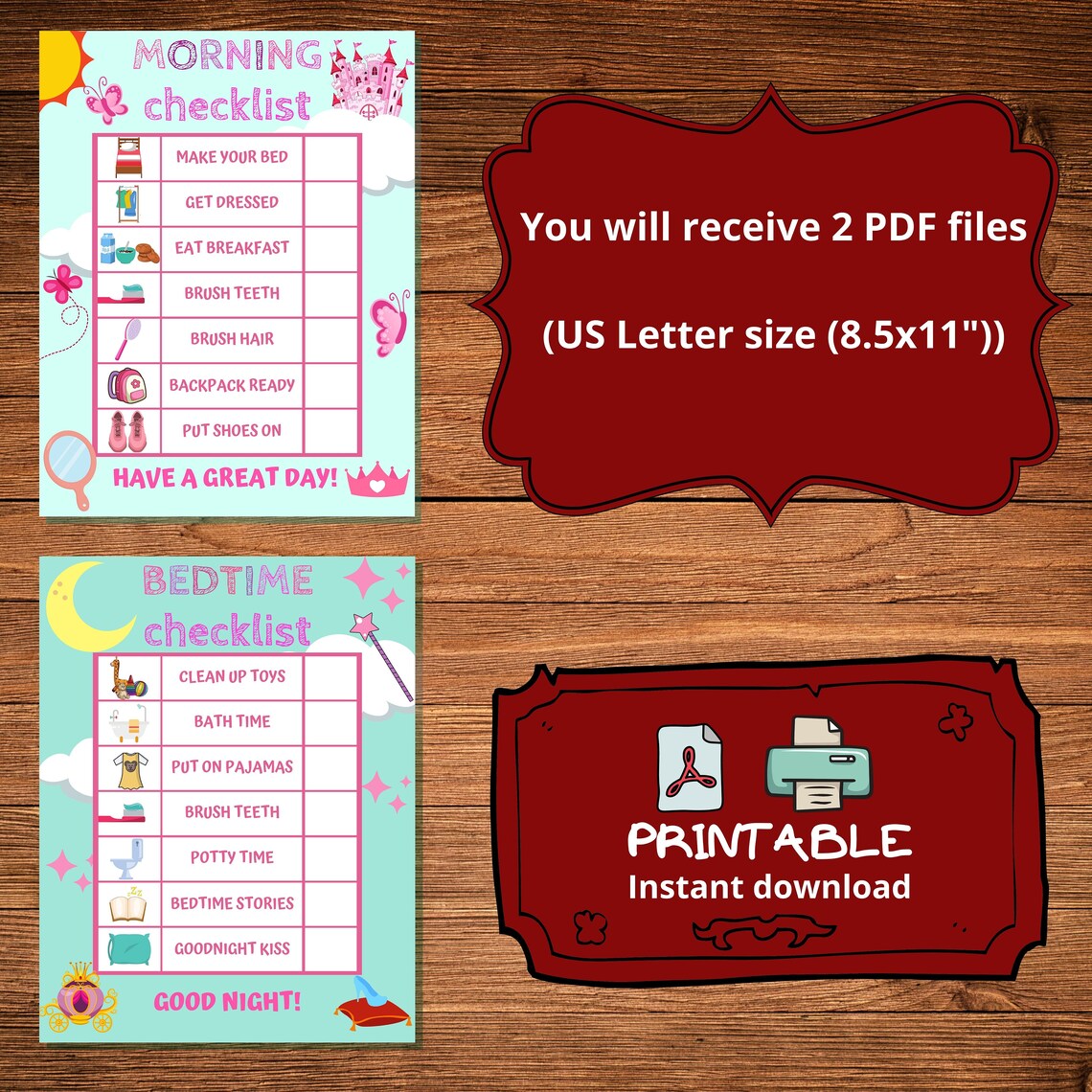MORNING AND BEDTIME Checklist Princess Morning Routine Checklist ...
