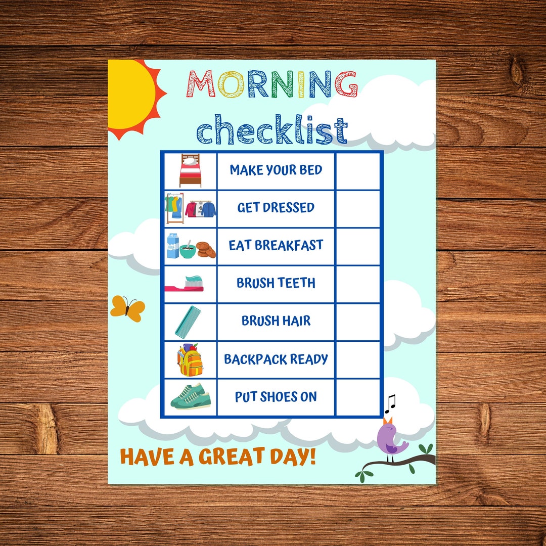 Kids Morning Checklist Chore Chart Kid Morning Routine Printable ...