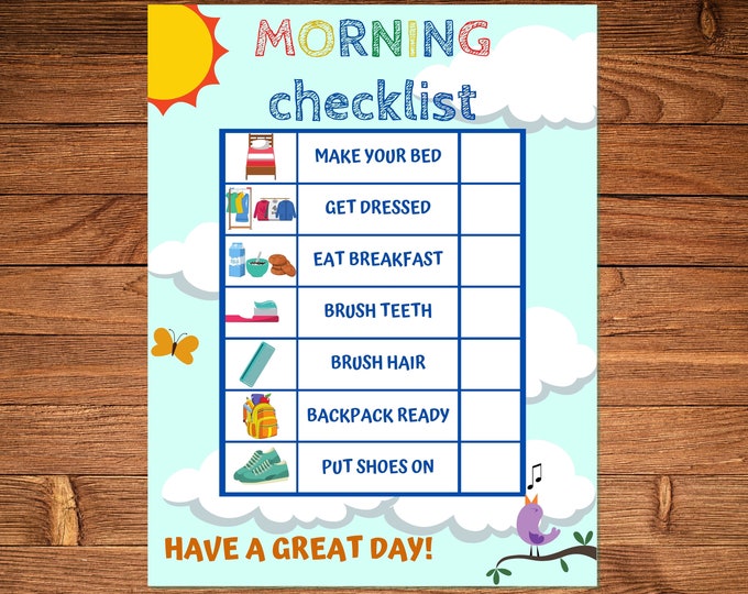 Kids Morning Checklist Chore Chart Kid Morning Routine Printable ...