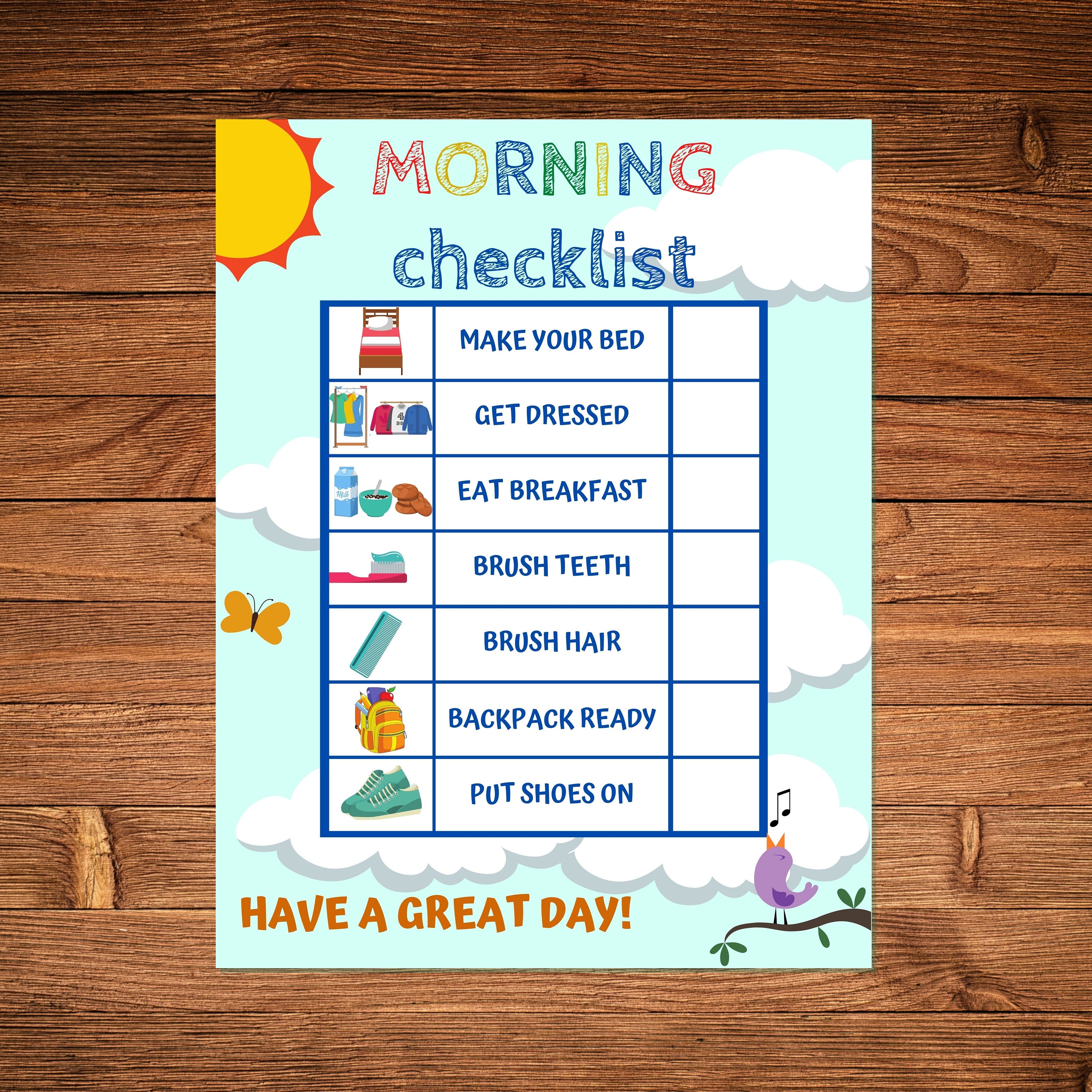 Kids Morning Checklist Chore Chart Kid Morning Routine Printable ...