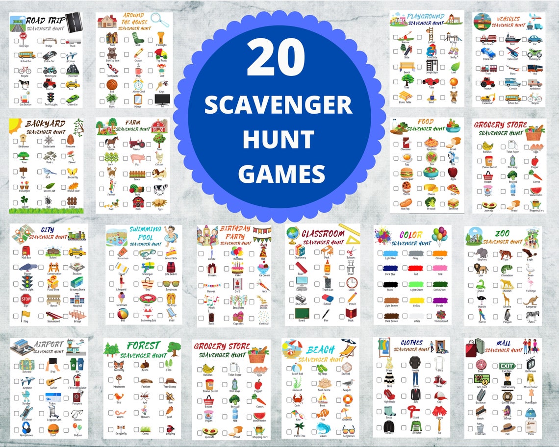 SET of 20 Scavenger Hunt Games -scavenger Hunt BUNDLE - Scavenger Hunts ...