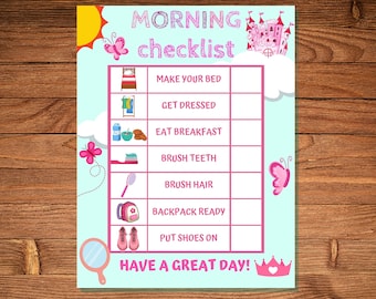Girls Bedtime Checklist Princess Chore Chart Kid Bedtime | Etsy
