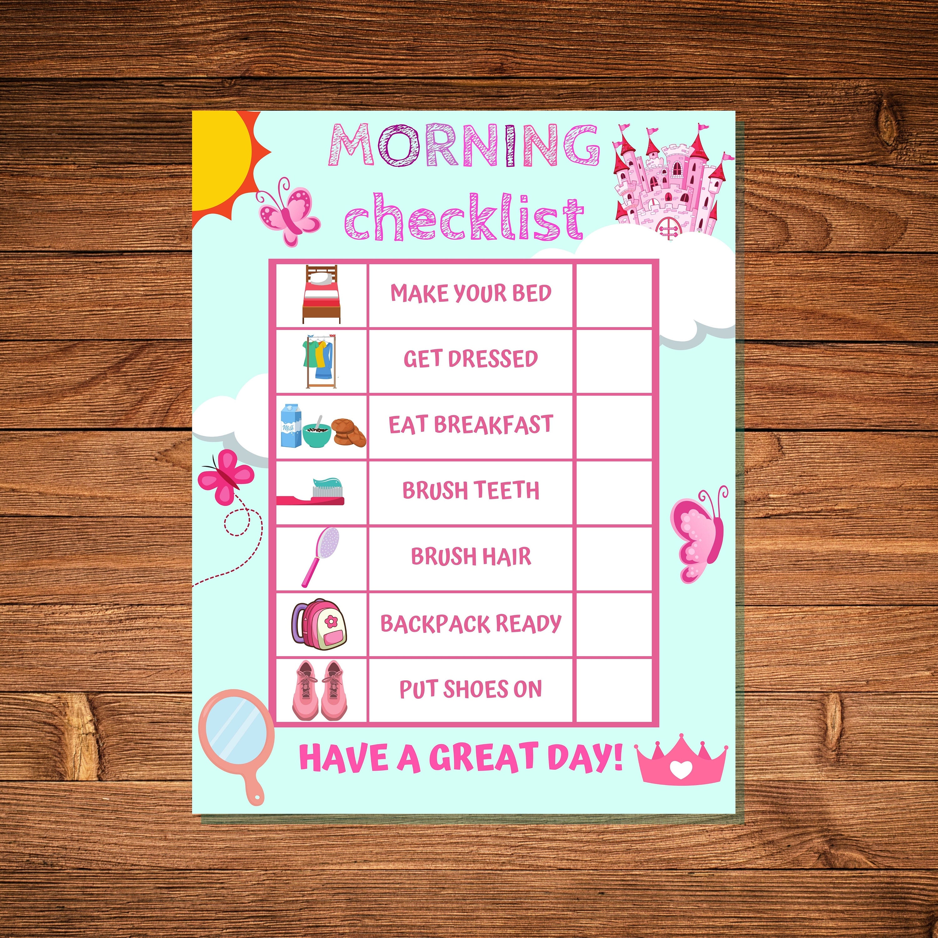 Kids Morning Checklist Princess Girls Chore Chart Kid Bedtime Routine ...