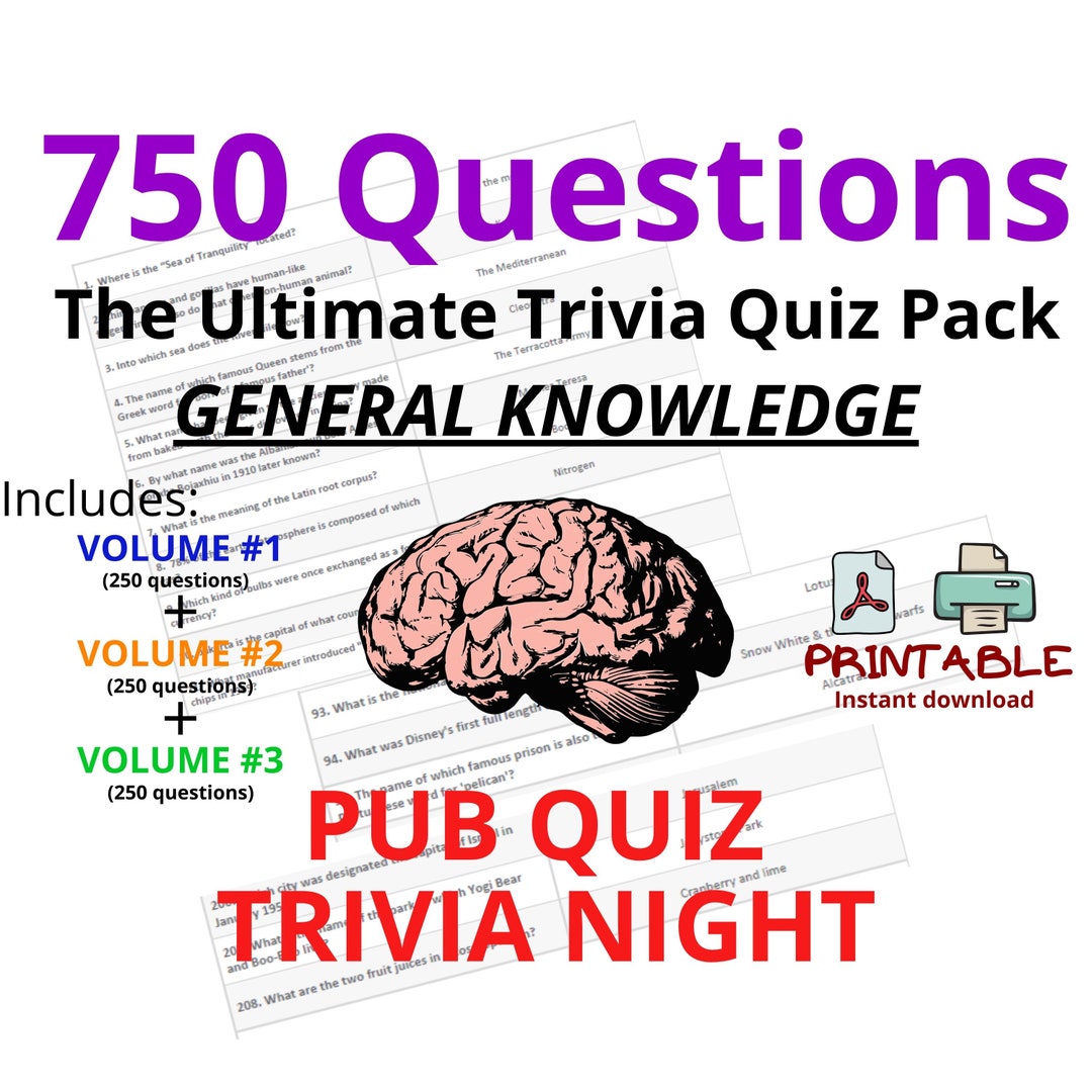 750 Trivia Questions Pack (general Knowledge) Pub Quiz Includes Volumes ...