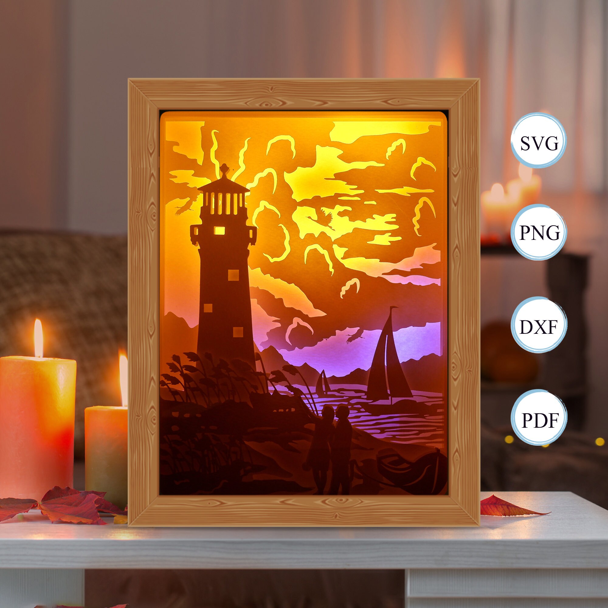 Lighthouse Shadow Box Files Paper Cut Light Box Template - Etsy