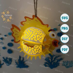 Lantern Puffer Fish Lamp Decoration, Lantern Puffer Fish Shadow Box SVG ...
