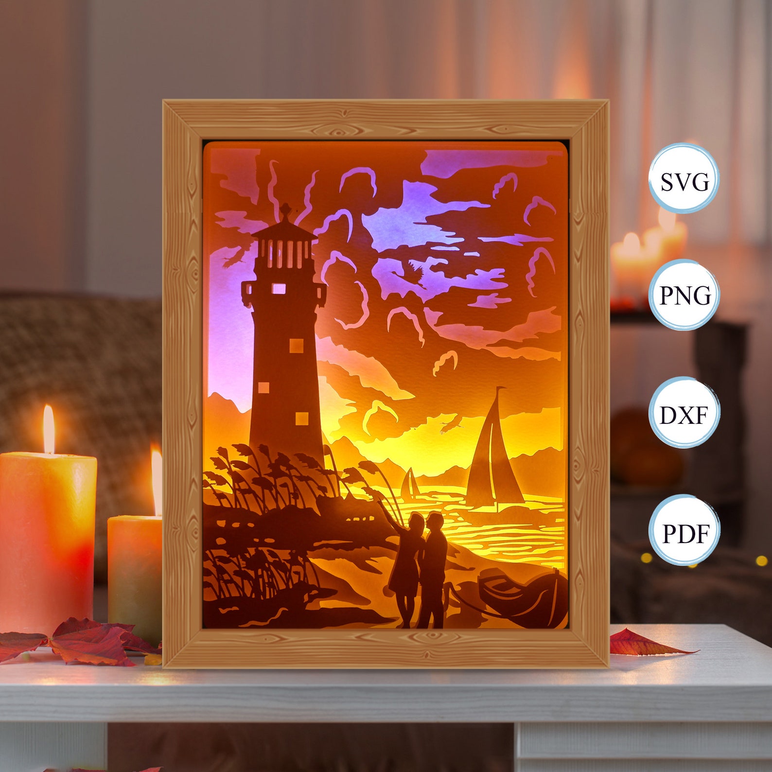 Lighthouse Shadow Box Files, Paper Cut Light Box Template Files, Shadow Box Paper Cut, 3D ...