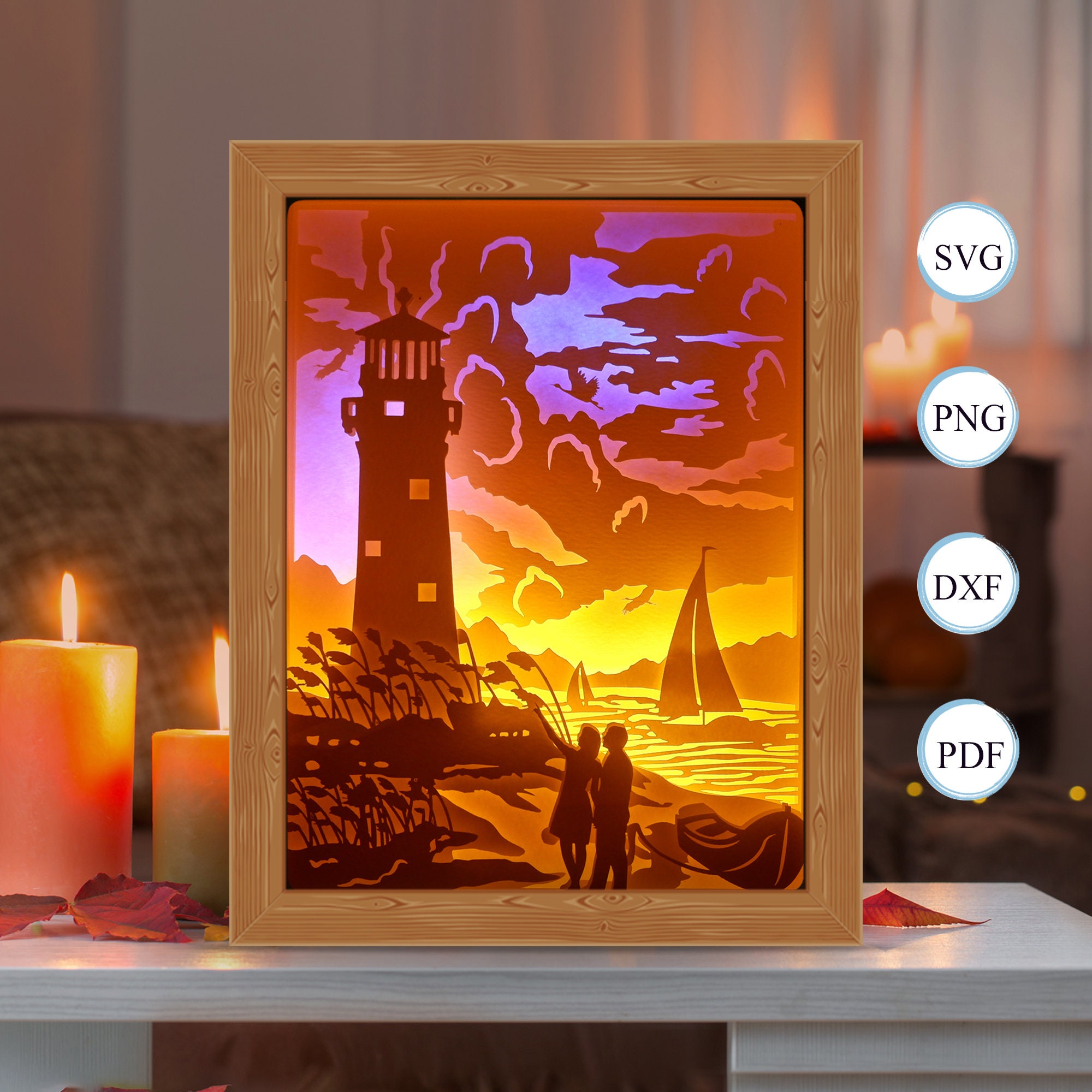 Lighthouse Shadow Box Files, Paper Cut Light Box Template Files, Shadow Box Paper Cut, 3D ...