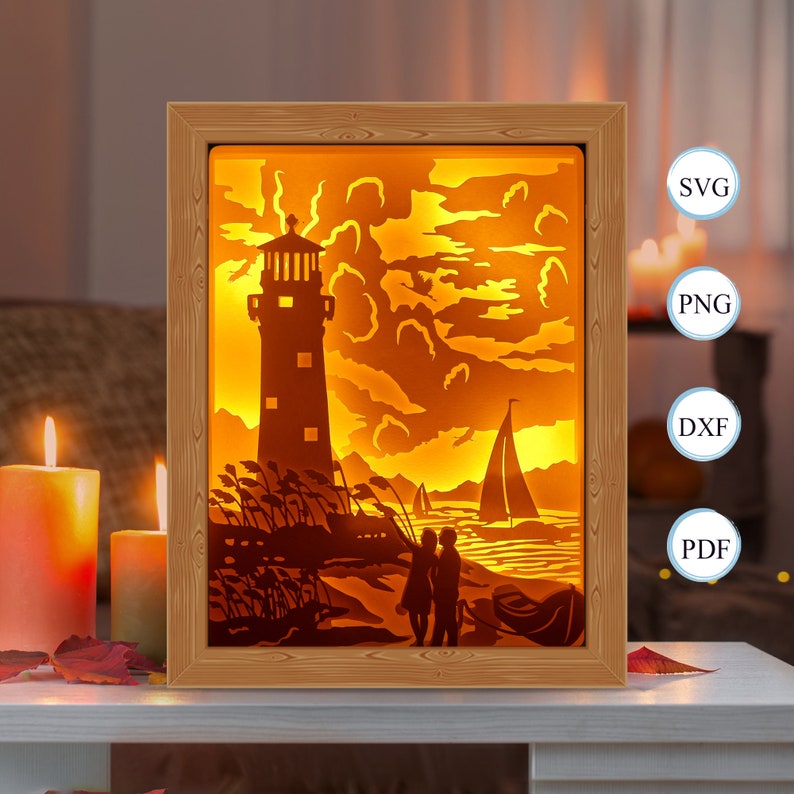 Lighthouse Shadow Box Files Paper Cut Light Box Template - Etsy
