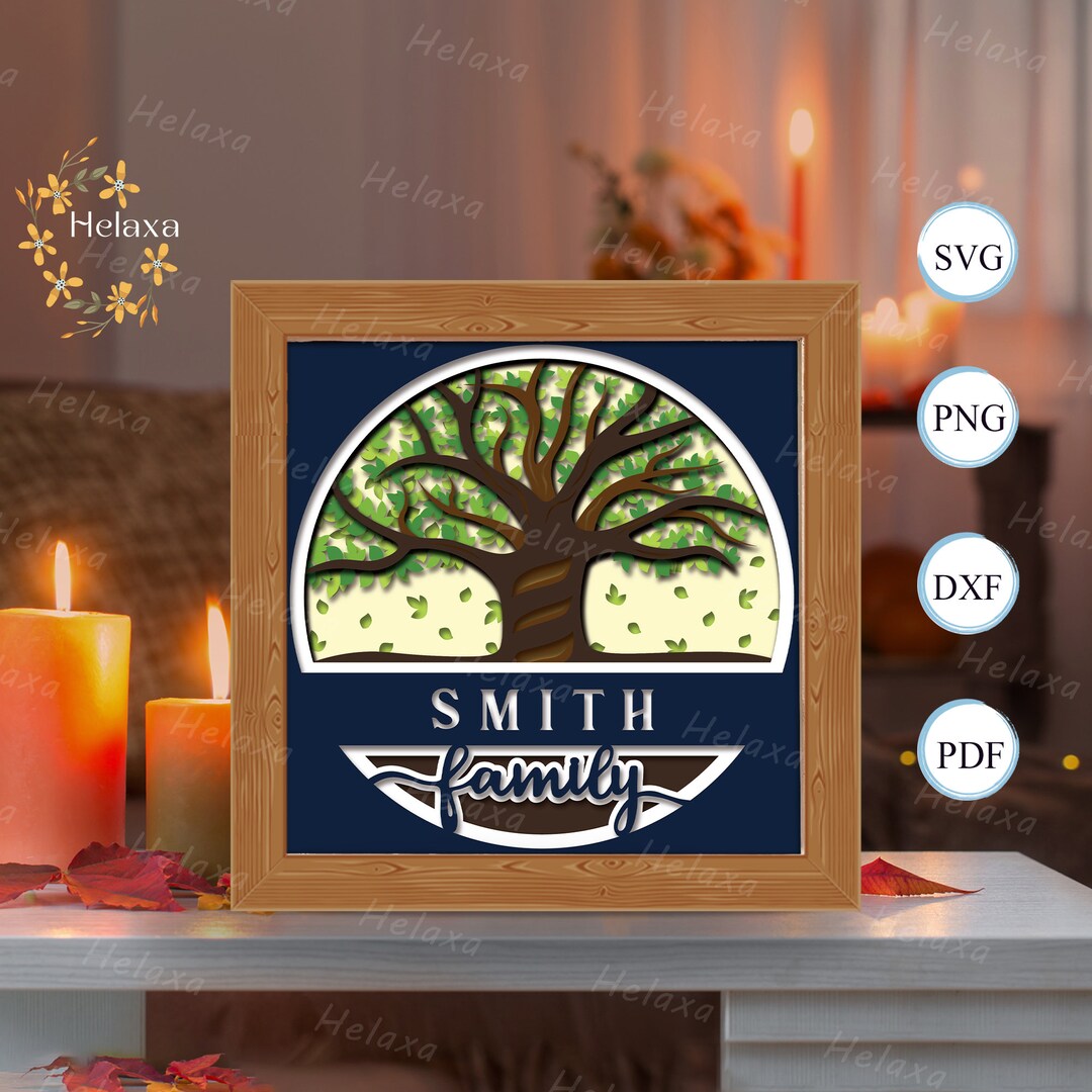 Customizable Family Tree Shadow Box Files, Paper Cut Light Box Template ...