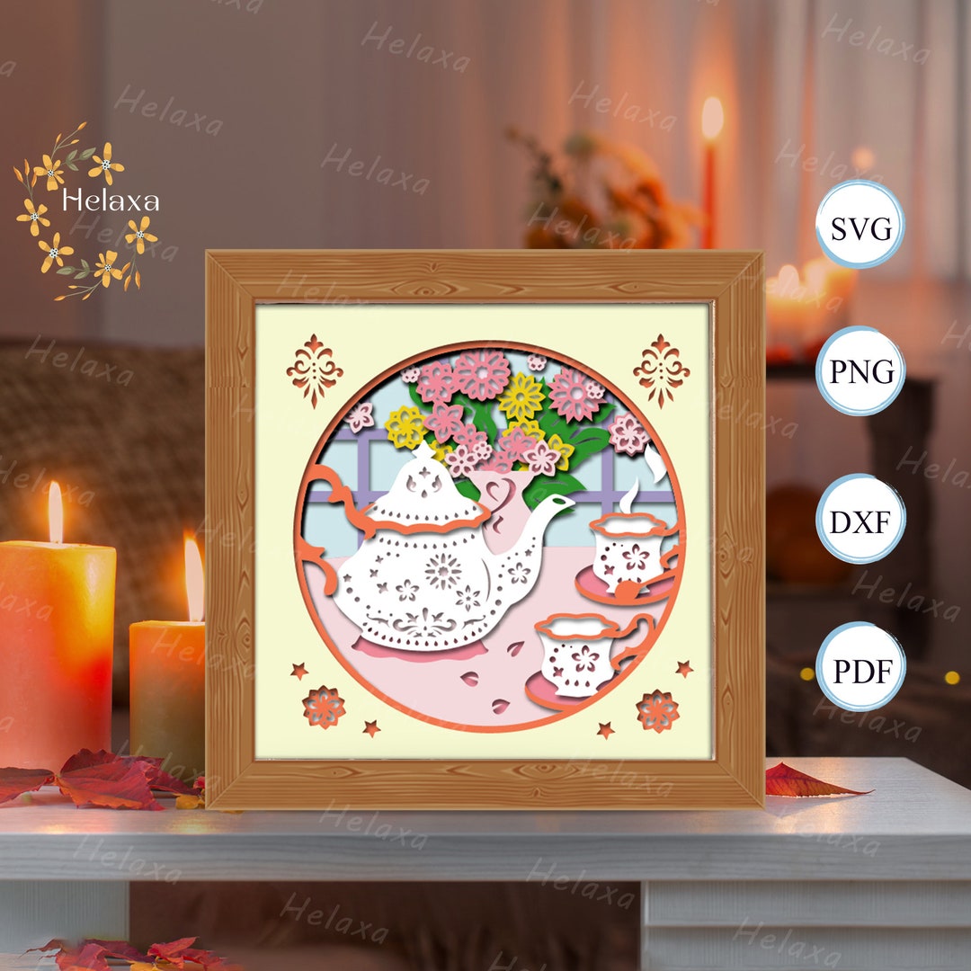 Teapot Shadow Box Files, Paper Cut Light Box Template Files, Shadow Box ...