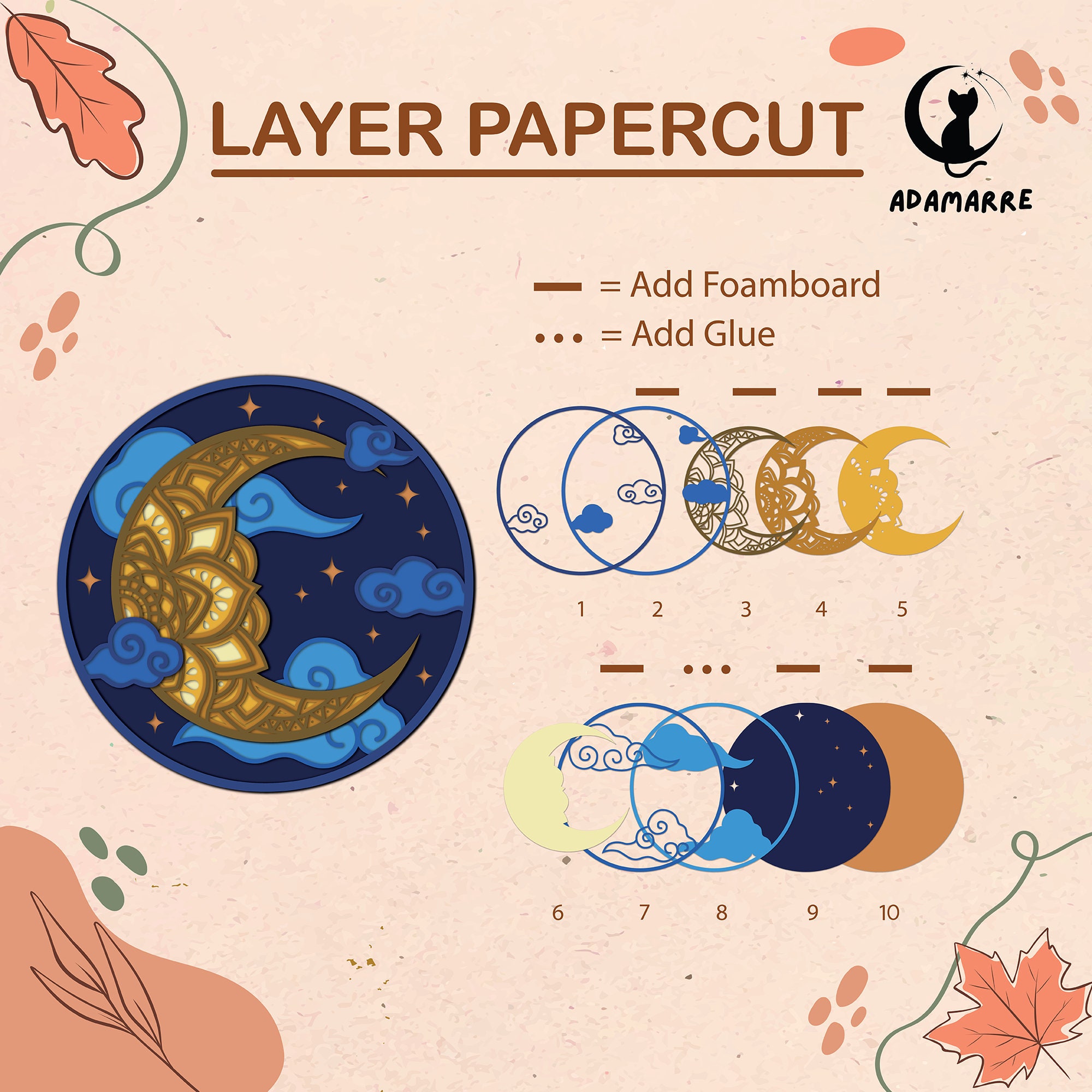 Moon 3D Layered Cardstock SVG Paper Cut Template SVG for - Etsy