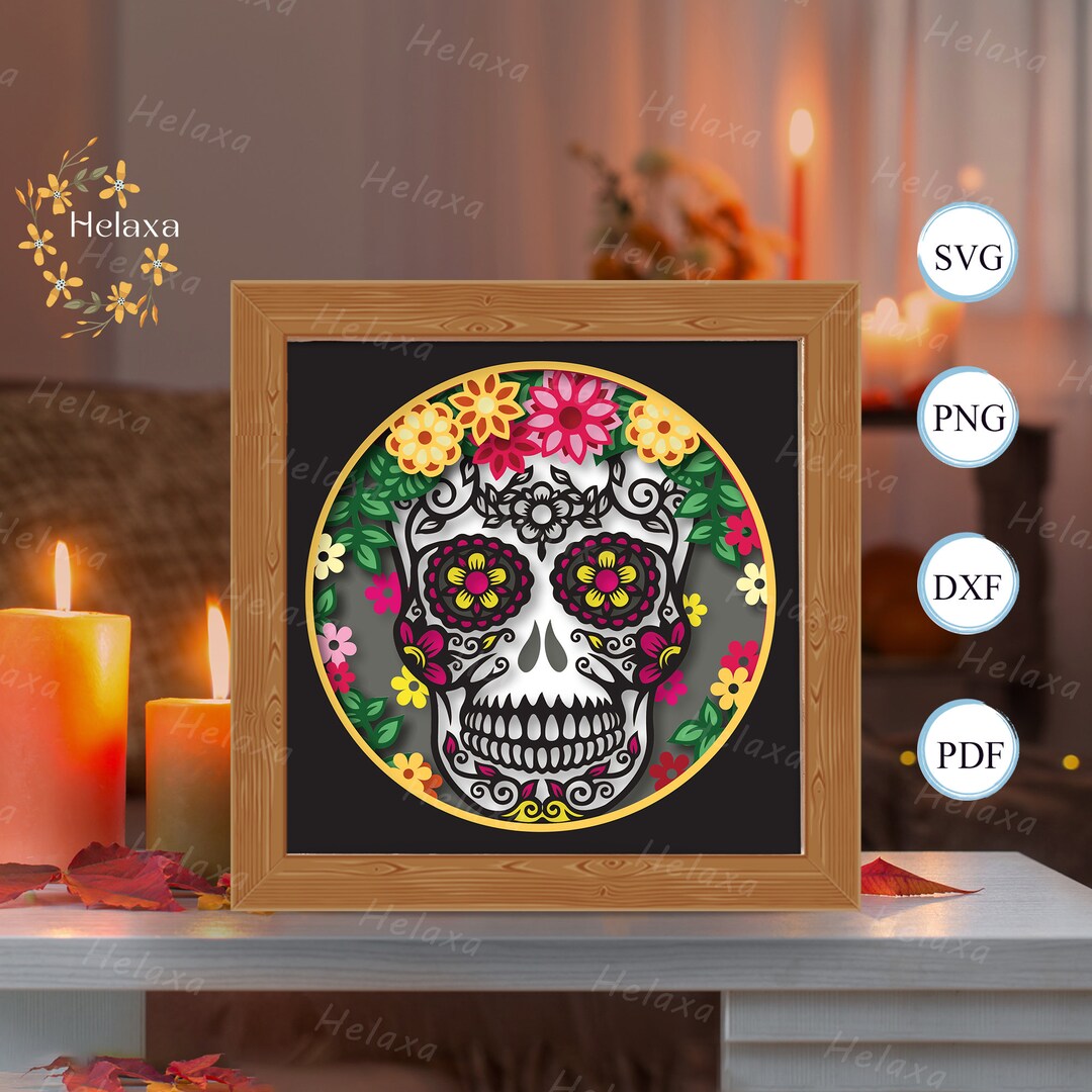 Sugar Skull Shadow Box Files, Paper Cut Light Box Template Files ...