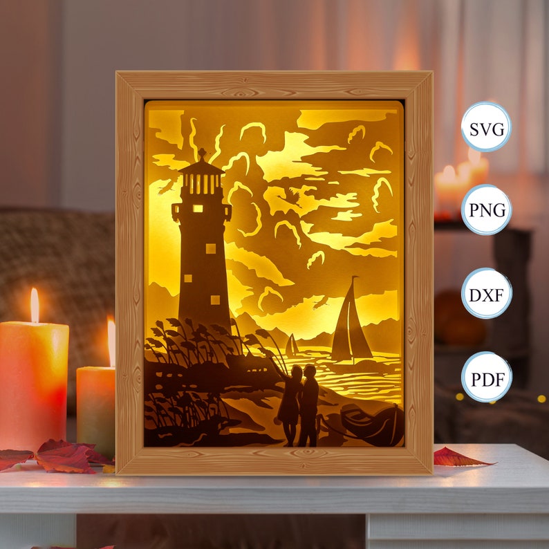 Lighthouse Shadow Box Files Paper Cut Light Box Template - Etsy