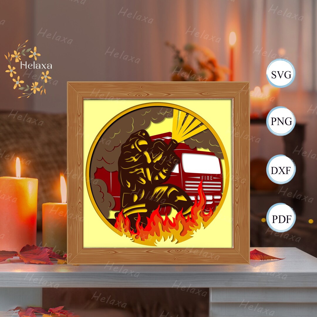 Firefighter 2 Shadow Box Files, Paper Cut Light Box Template Files ...