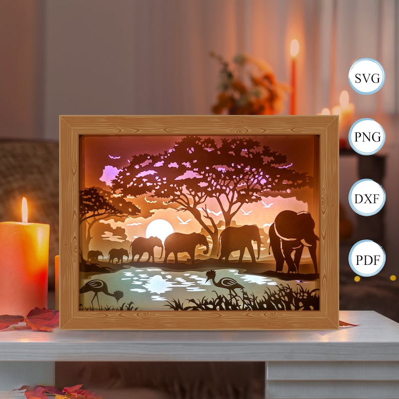 Elephant Shadow Box Files, Paper Cut Light Box Template Files, Shadow ...