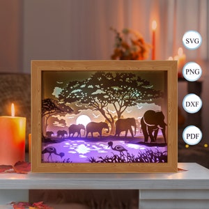 Elephant Shadow Box Files, Paper Cut Light Box Template Files, Shadow ...