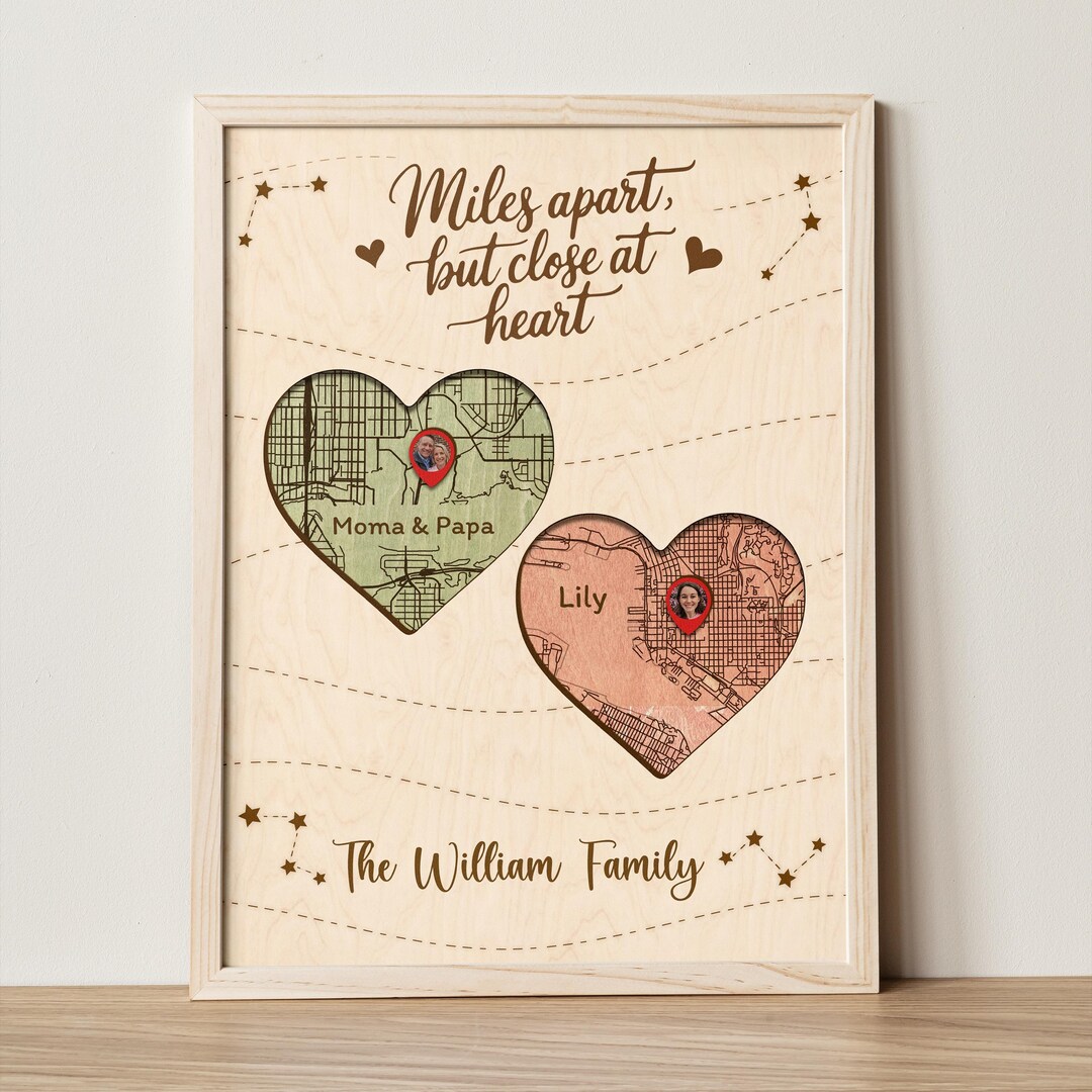 Personalized Long Distance Family Map, Custom Nana Gift, Wooden ...