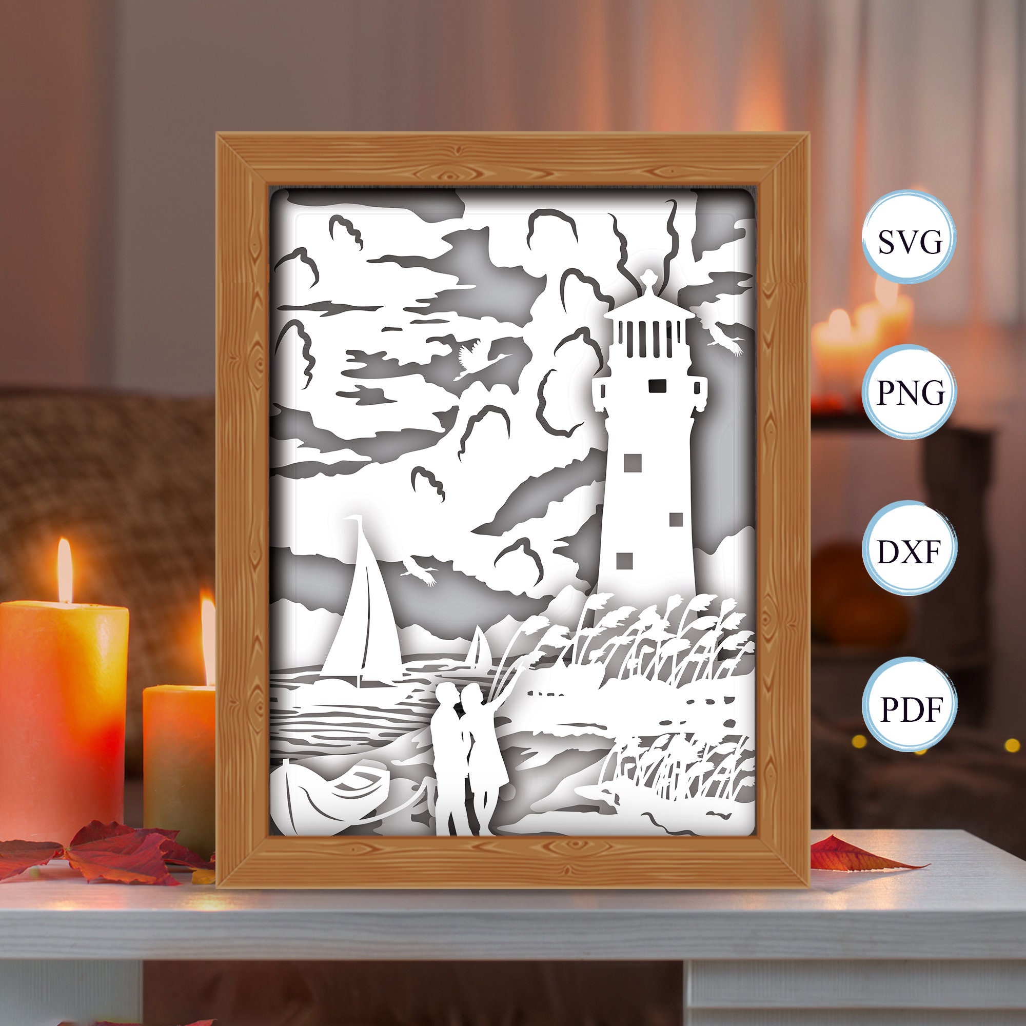 Lighthouse Shadow Box Files Paper Cut Light Box Template - Etsy
