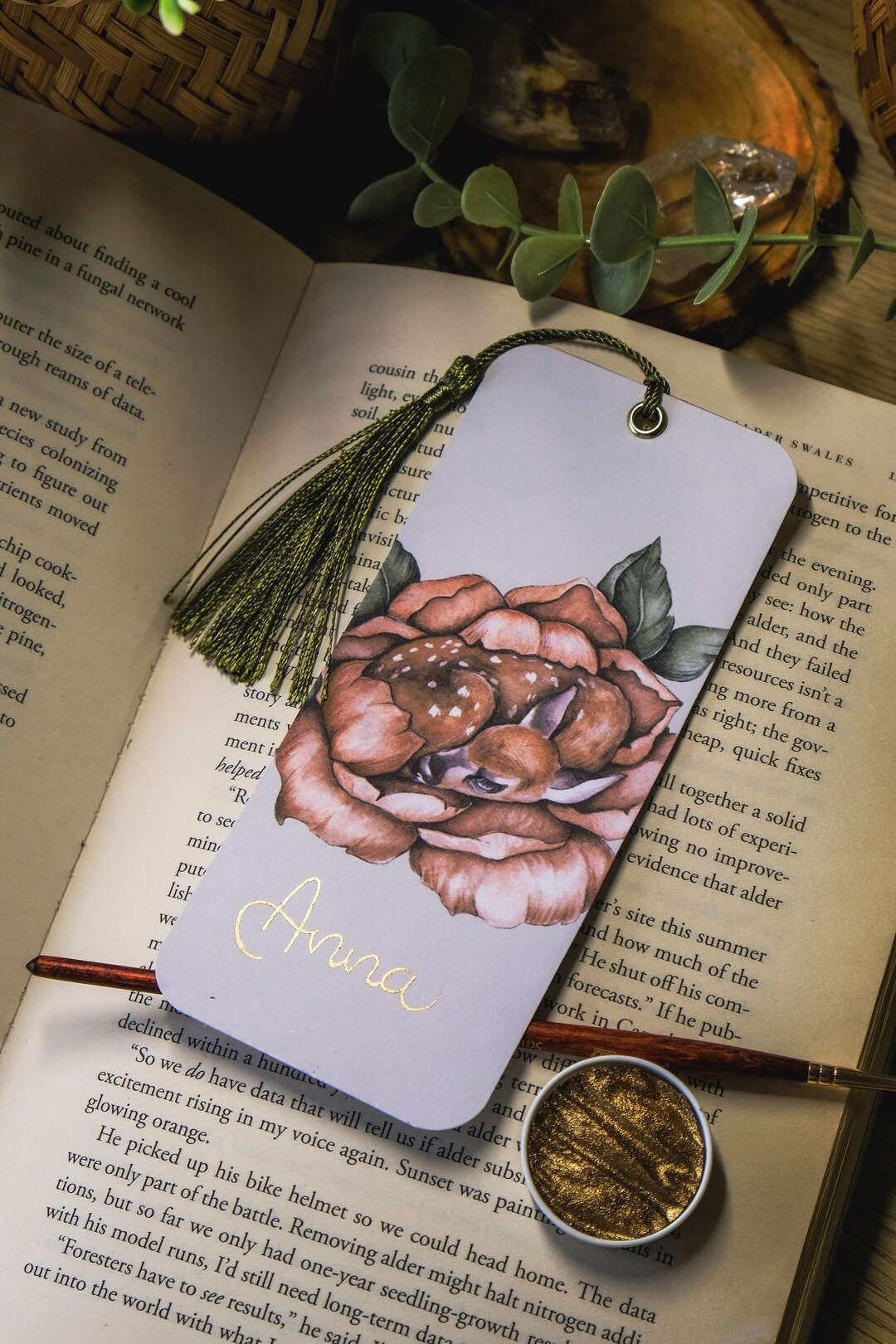Personalized Sleeping Fawn Bookmark With Tassel Personalized - Etsy