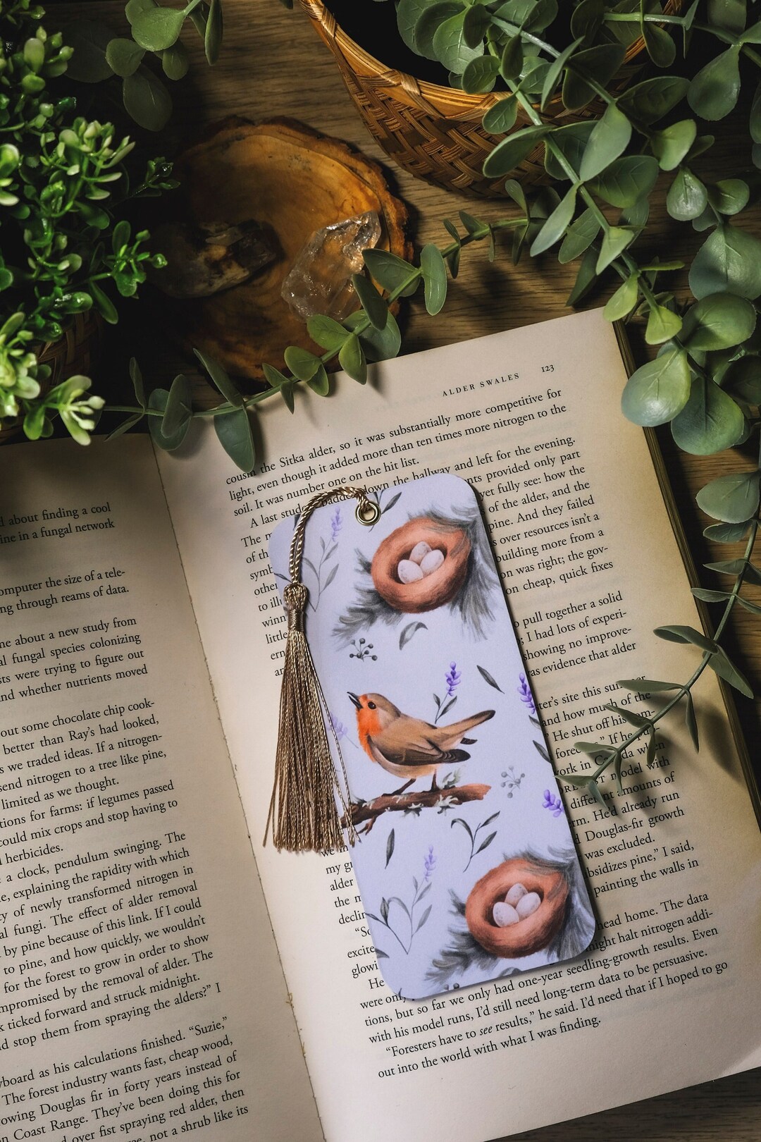 Robin and Lavender Bookmark Flowers and Bird Illustration - Etsy
