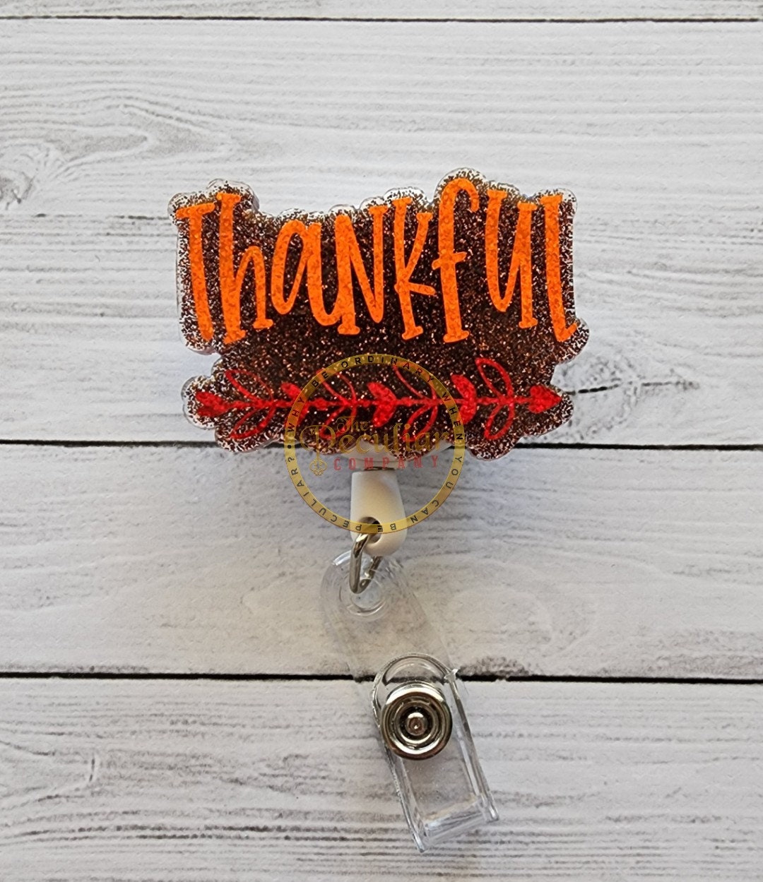 Thankful Badge Reel, Thanksgiving Badge Reel, Fall Badge Holder, Work ...